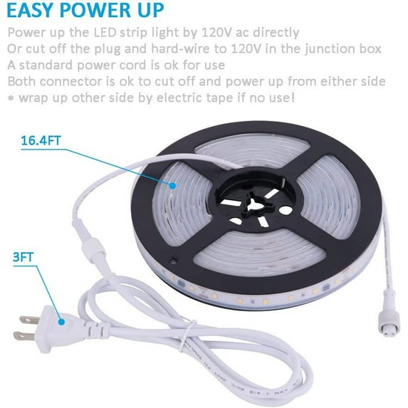 120V LED Strip Light Dimmable by Wall Dimmer Switch, Waterproof IP65 ...