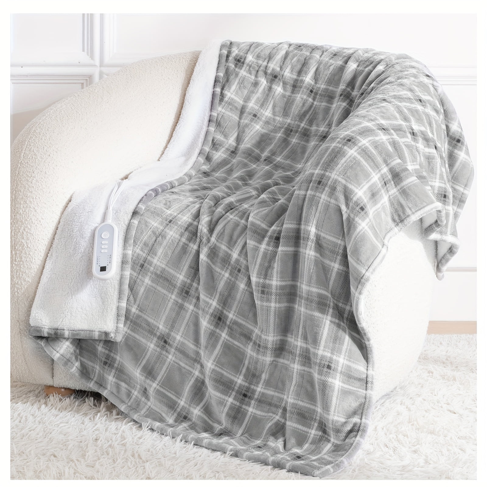 120V US Plug Heated Blanket - 8 Temp 10 Timer Flannel Sherpa Machine ...