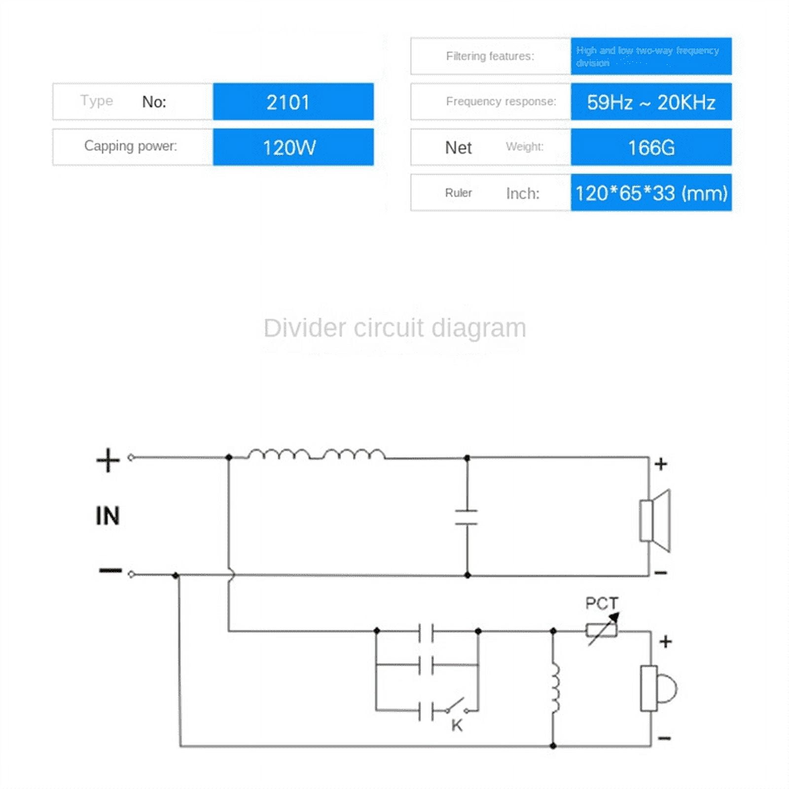 120W 2-Way Audio Speaker Frequency Divider 20Khz Treble and Bass Hifi ...