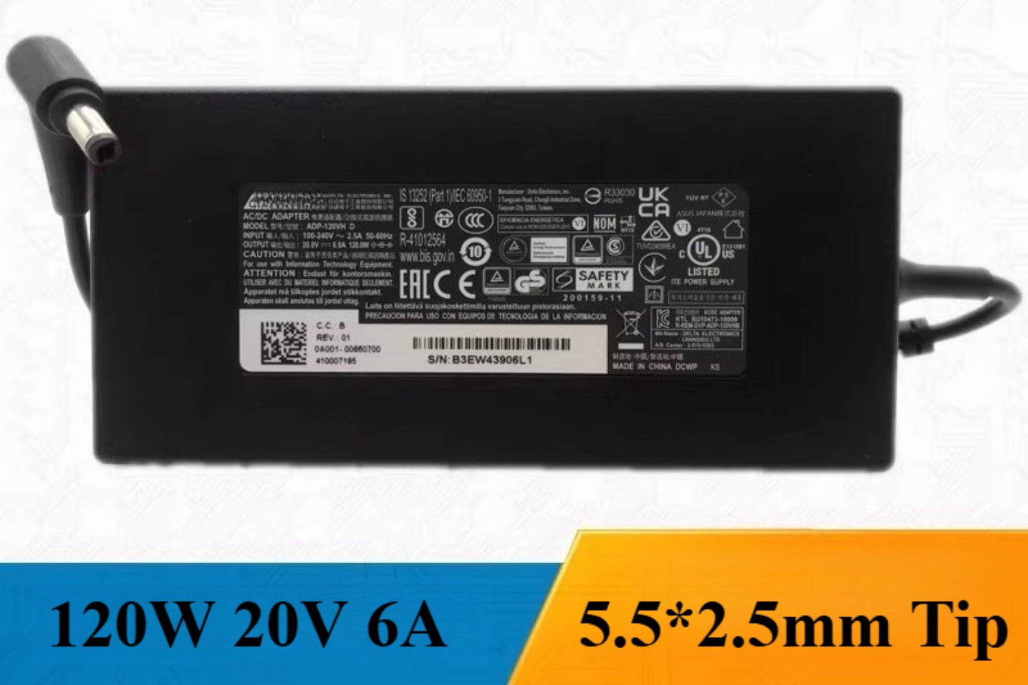 120W 20V 6A Laptop Charger for Delta Power Supply 5.5*2.5mm Tip AC ...