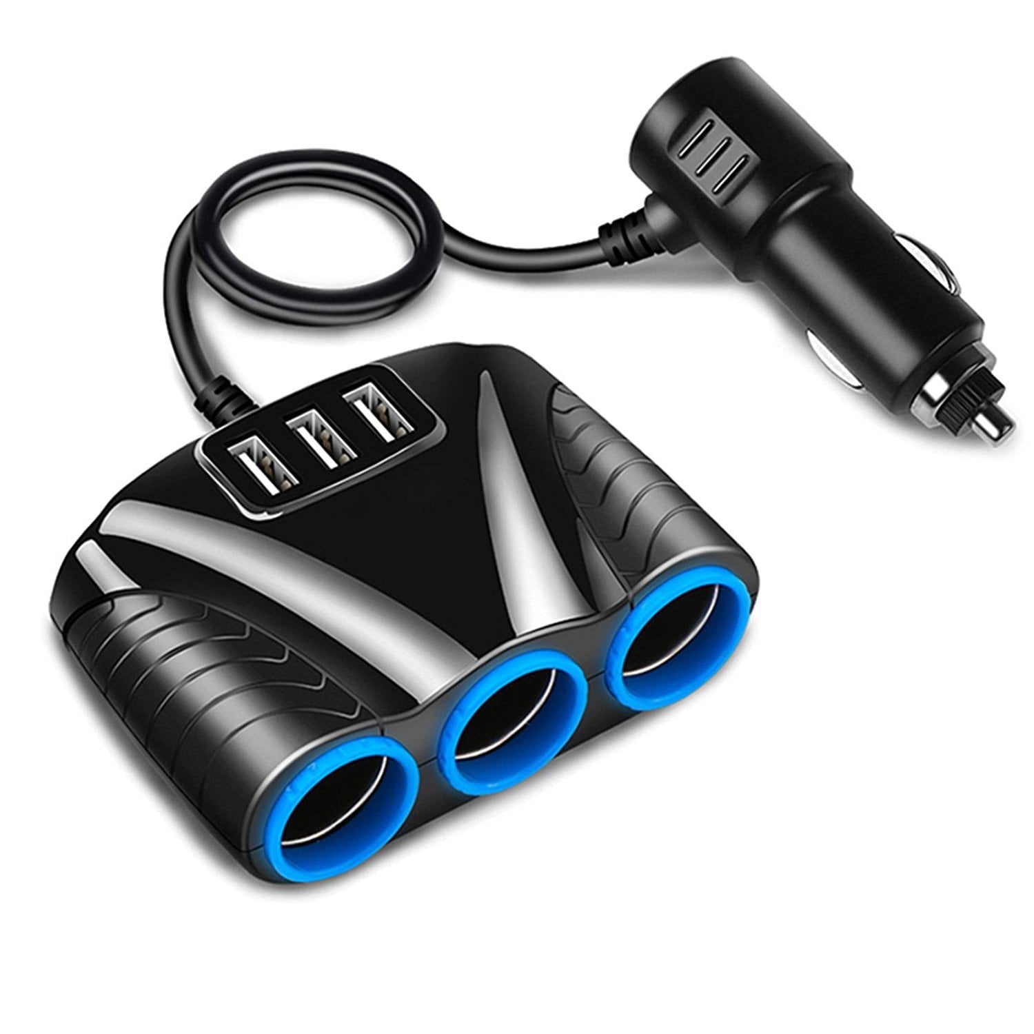 120W 3-Socket 3 USB Charging Port Cigarette Lighter Splitter, DISEN Car ...