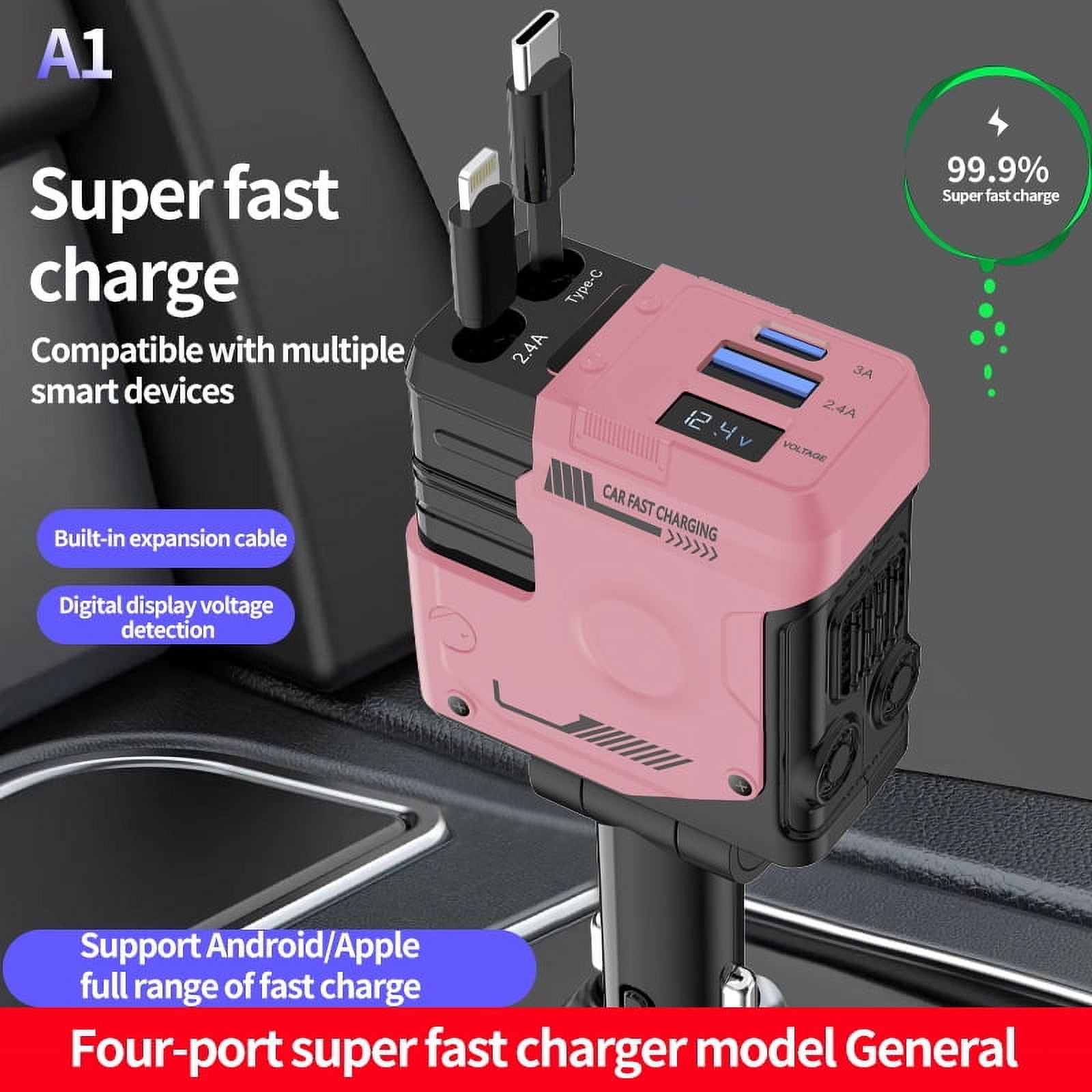 120W 4 in 1 Retractable Car Charger, Fast Car Phone Charger with ...