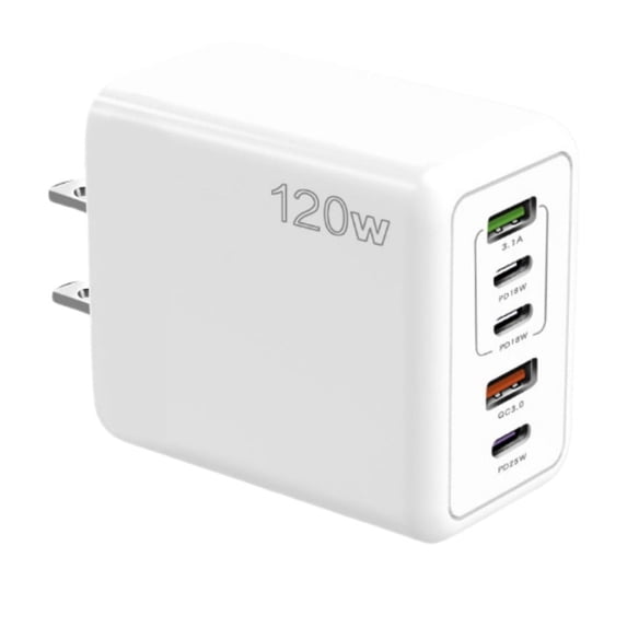 120W 5-Port Fast Charger - 3 PD Ports, Compact Design, Universal Fit ...