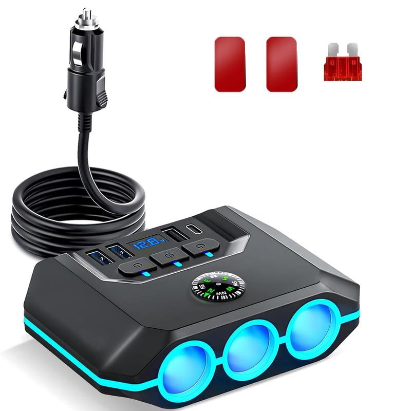 120W 7 In 1 Car Charger, PD 3 Socket Charger, Car Plug Splitter Adapter ...