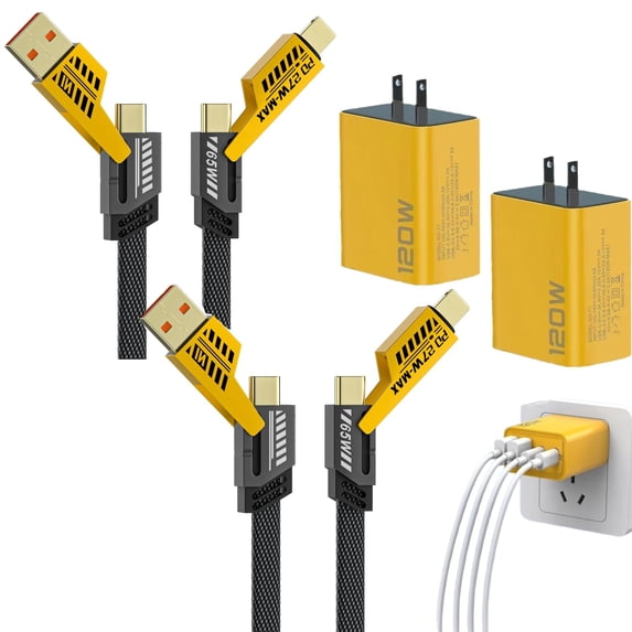 120W Dual USB & Dual Type-C Fast Charger, 4 in 1 Fast Charging Cable ...