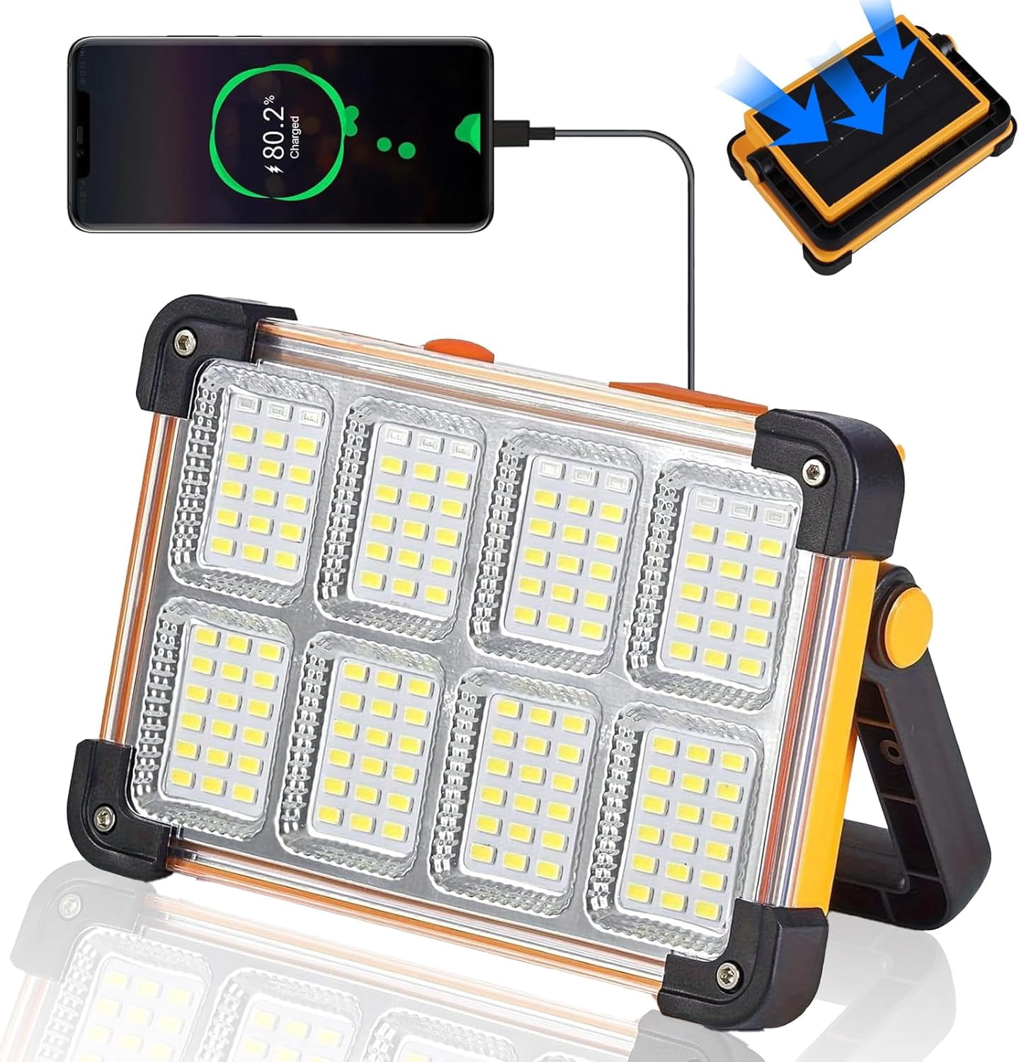 120W Solar Rechargeable Work Light, 144 LED 10000LM Portable Flood ...