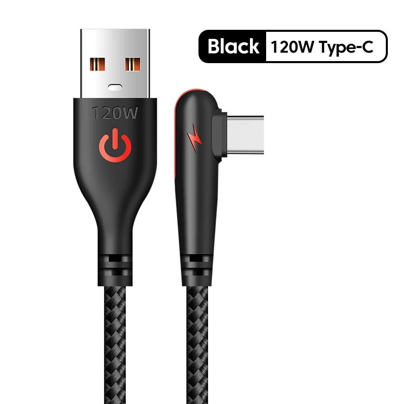 120W USB to Type-C cable with 90 degree bend for fast charging of ...