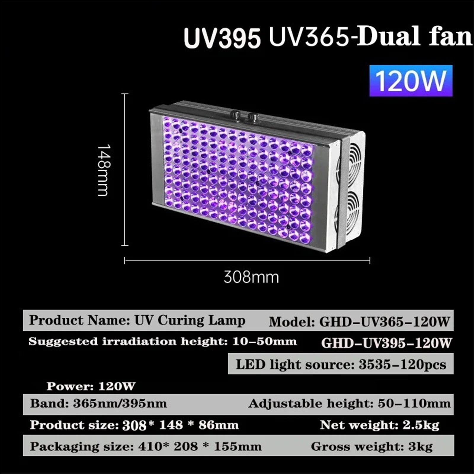 120W UV Curing Lamp 395nm 365nm Shadowless Adhesive UV Curing Lamp Dry ...