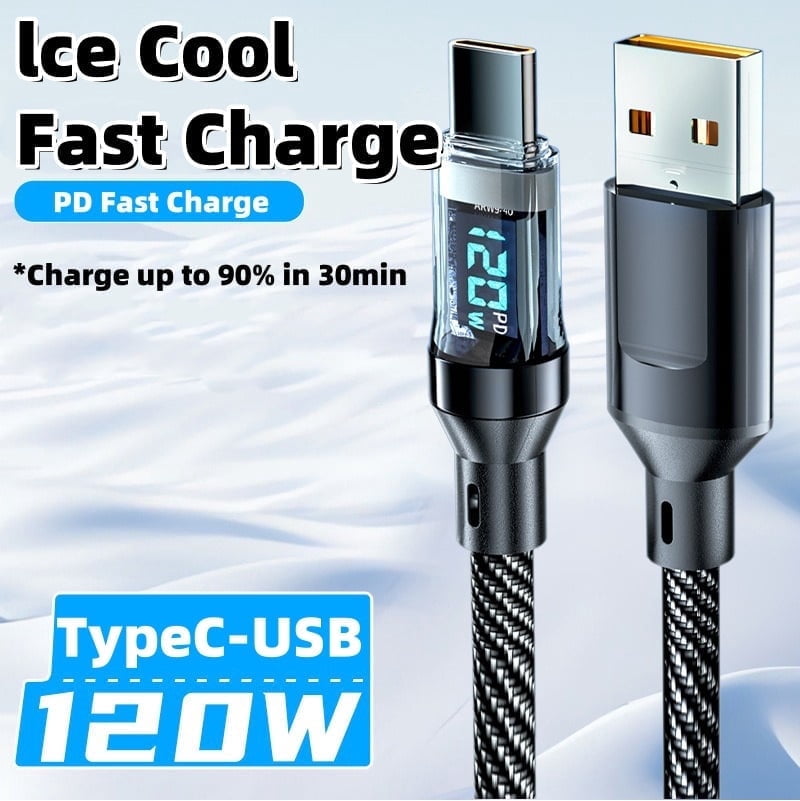 120W Ultra-Fast Charging USB to Type-C Cable(6.56ft) with LED Digital ...