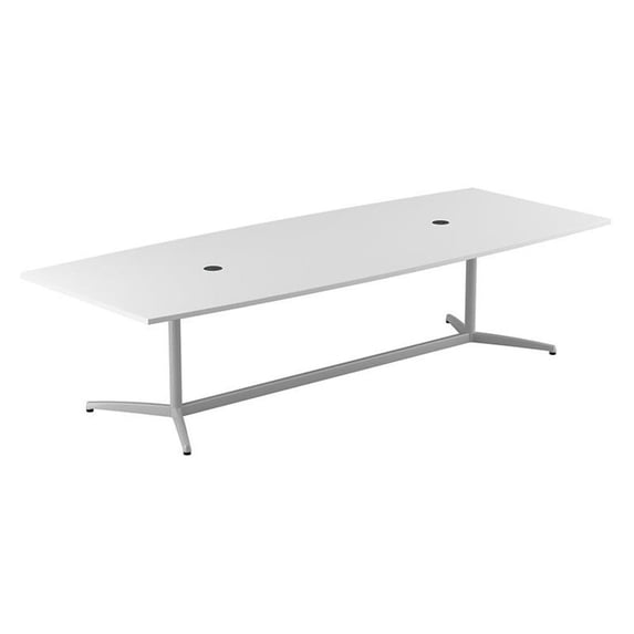 120W x 48D Conference Table with Metal Base in White - Engineered Wood ...