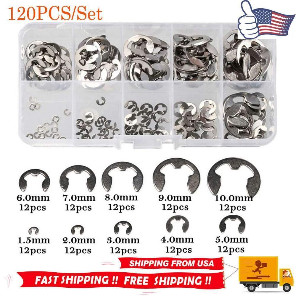 120X Assorted M1.5 - M10 Stainless E Clips C Circlip Kit Retaining Snap ...