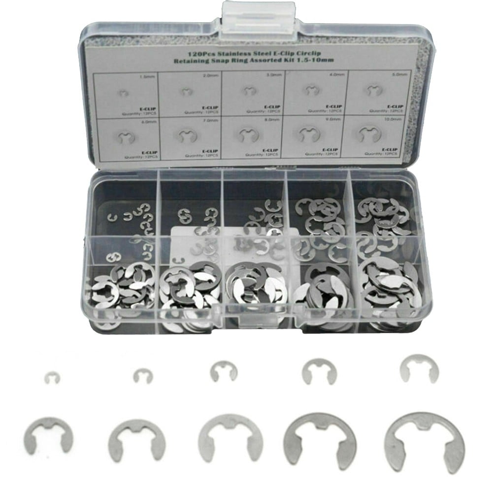 120X Stainless M1.5 - M10 Assorted E Clips C Circlip Kit Retaining Snap ...