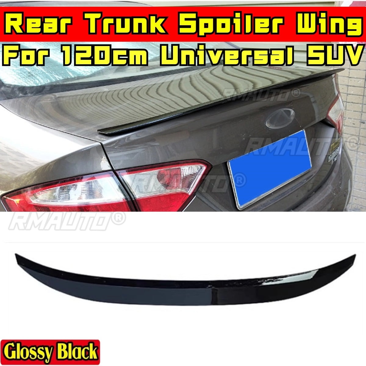 120cm Universal Spoiler Wing Gloss Black Car Rear Spoiler Trunk Wing ...