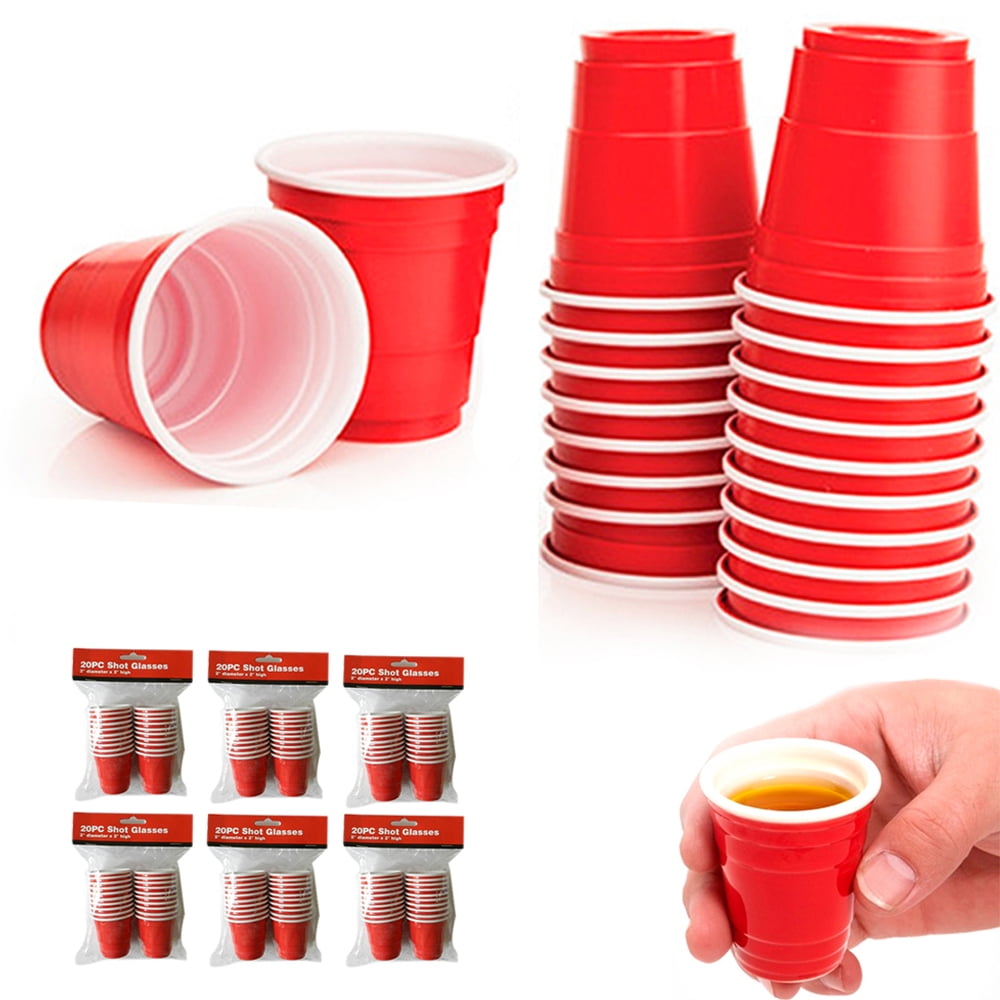 120ct Mini Red Cups 2oz Plastic Disposable Shot Glasses Party Shooter ...
