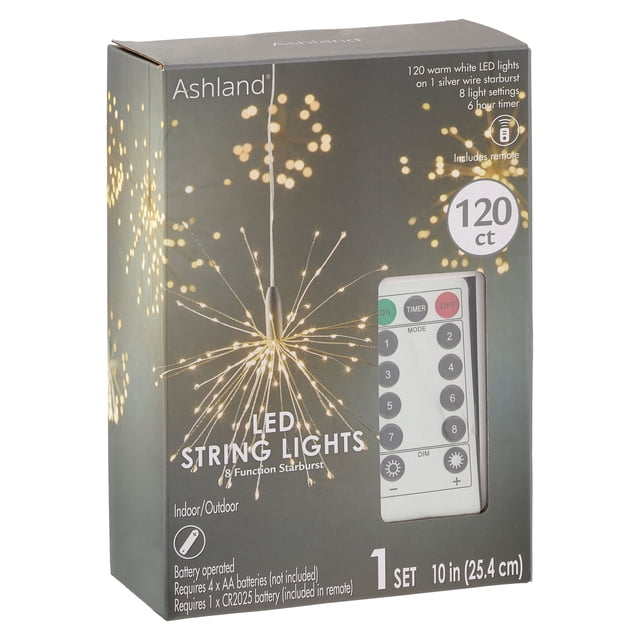 120ct. Warm White LED Silver String Lights Starburst by Ashland ...