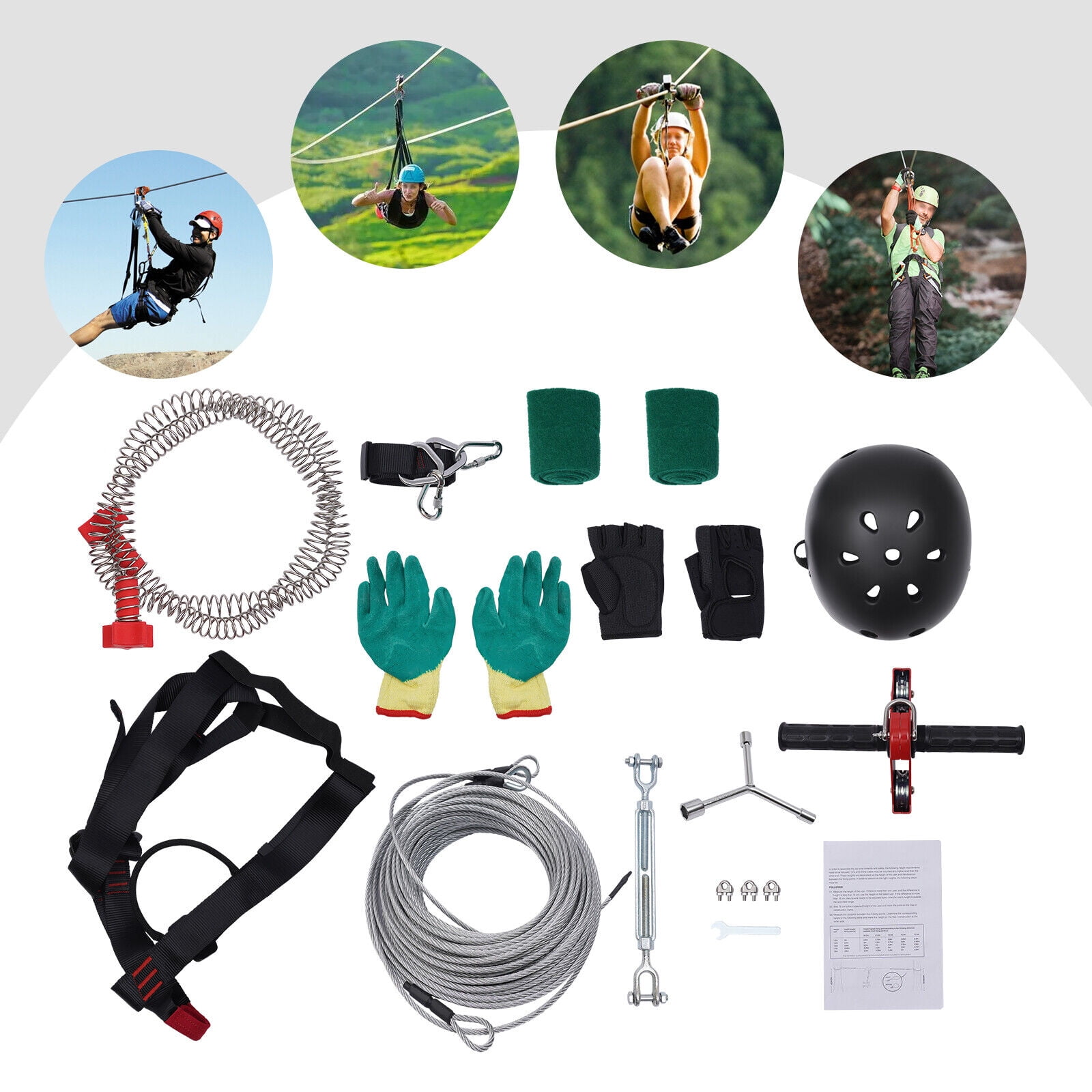 120ft Zip Line Kit 330lbs Max W/ Stainless Steel Spring Brake Zipline ...