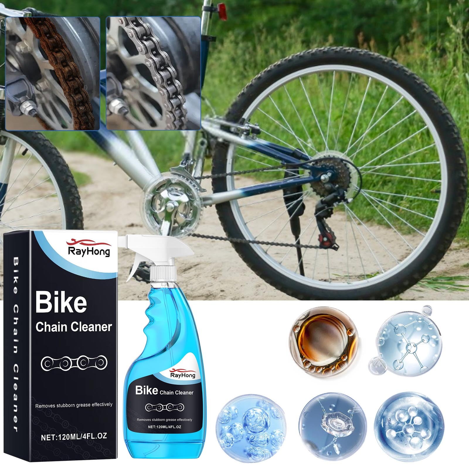 120ml Bike Chain Cleaner Spray - Fast-Drying, Rust Protection Formula ...