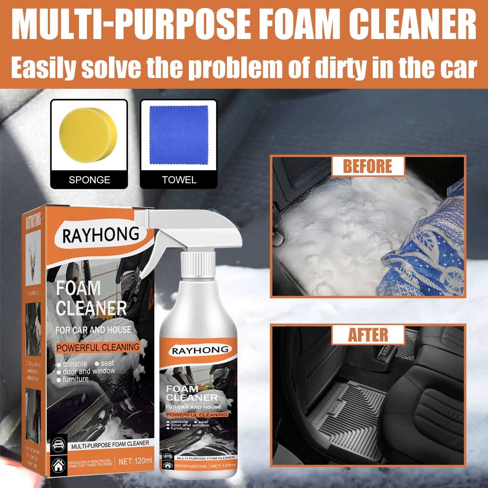120ml Foam Cleaner Spray – Multifunctional Cleaning Spray Leather Decontamination Foam Cleaner ...