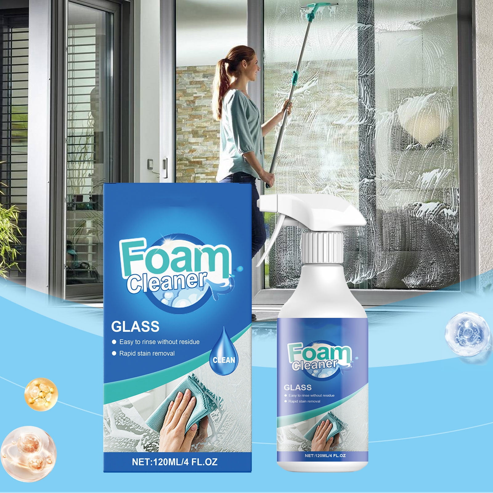 120ml Glass Foam Cleaning Spray - Removes Grease, Stains, and Dirt from ...