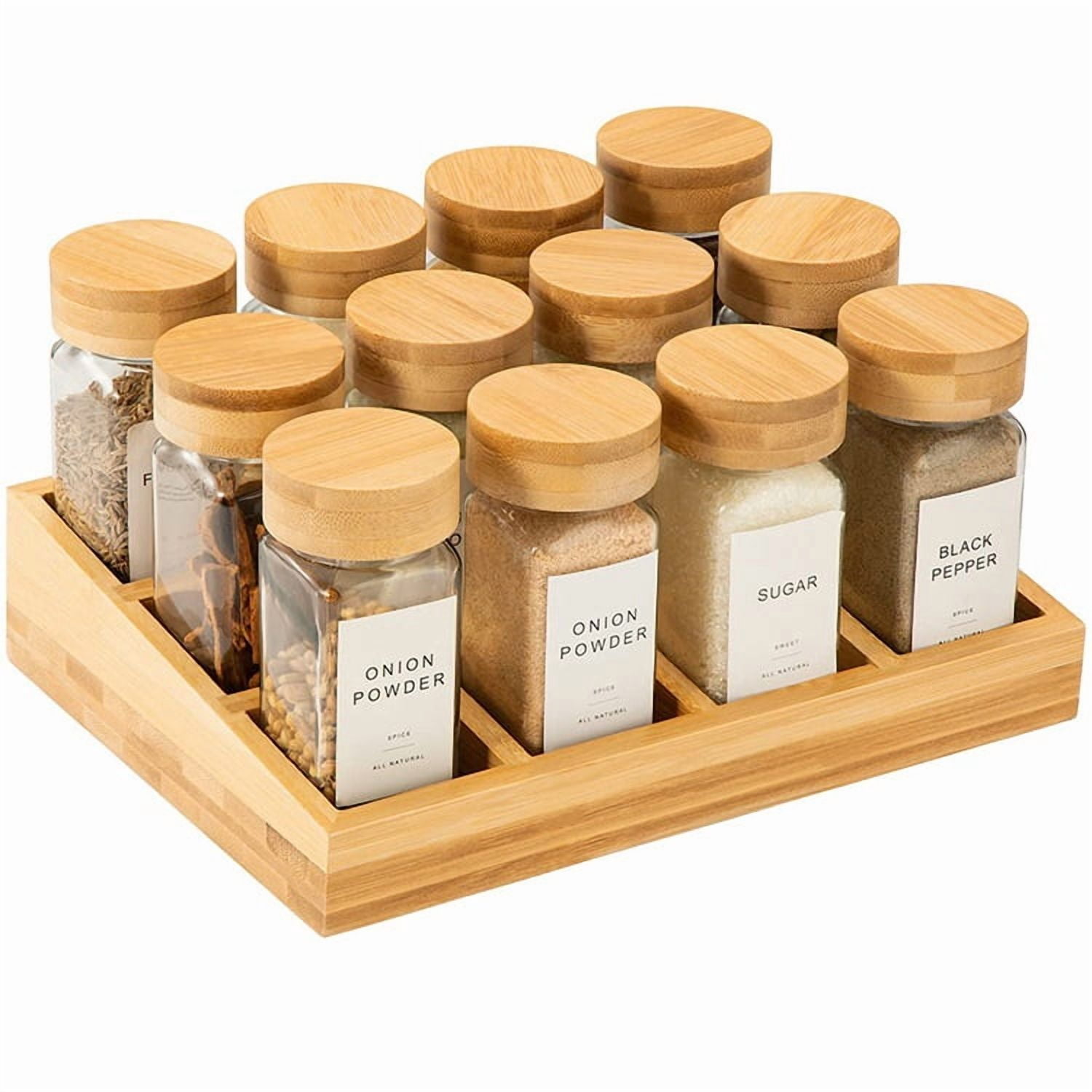 120ml Square Spice Jar With Bamboo Lid Bamboo Base Kitchen Seasoning ...