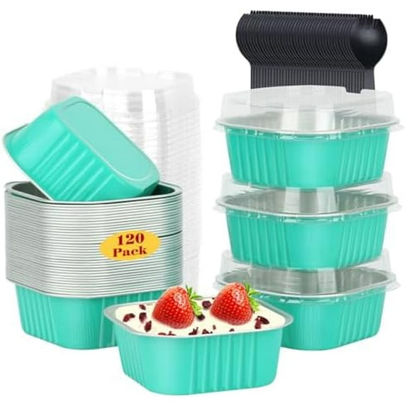 120pack 5oz Mini Cake Pans with Lids, Aluminum Foil Cupcake Baking Cups ...