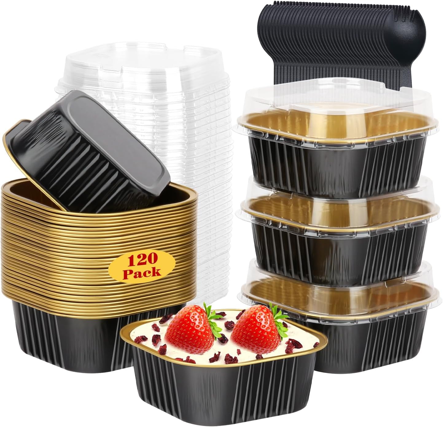 120pack 5oz Mini Cake Pans with Lids, Disposable Ramekins Muffin Tins ...