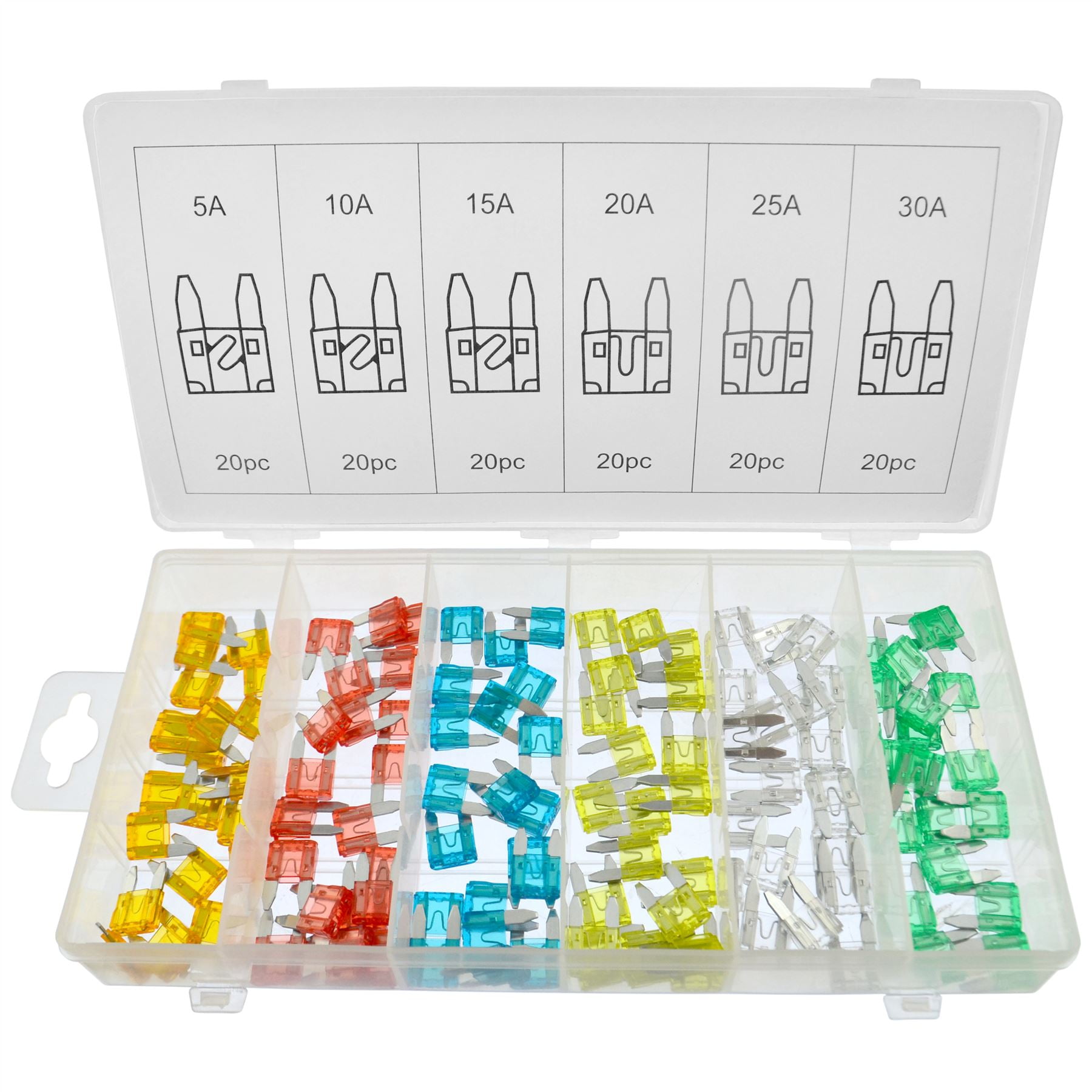 120pc Car Mini Blade Fuse Assortment Kit 5 / 10 / 15 / 20 / 25 /30 Amp ...