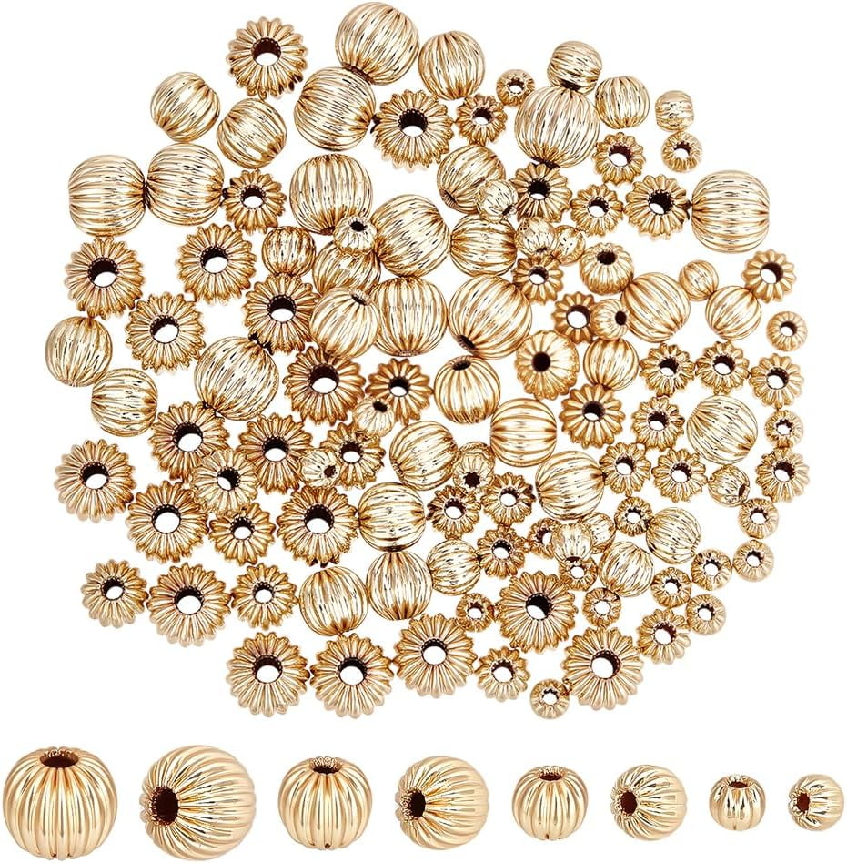 120pcs 14K Gold Filled Spacer Beads 4 Sizes Corrugated Round Beads ...