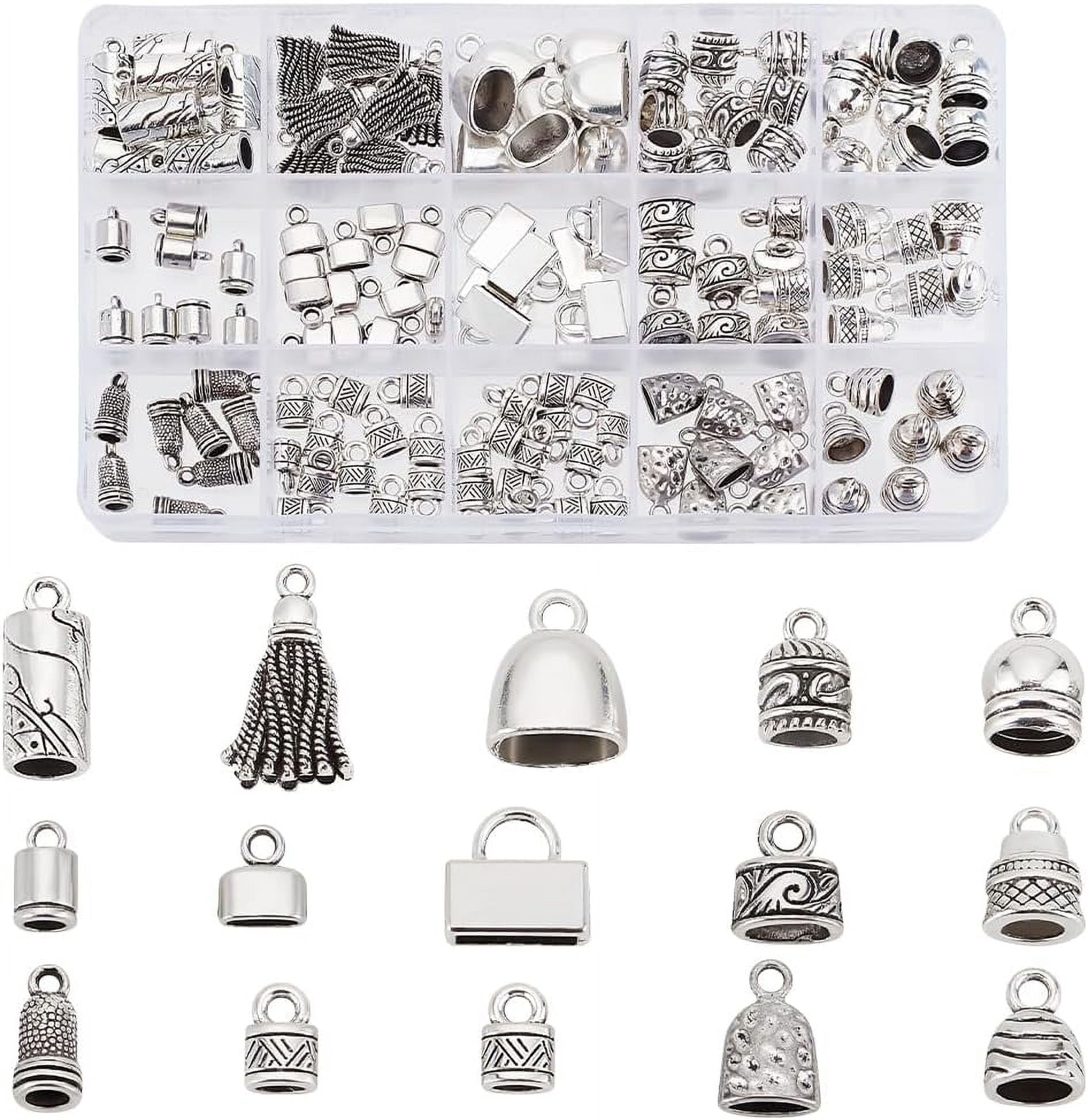 120pcs 15Styles Cord End Caps 9~20mm Antique Silver Cord End Caps ...