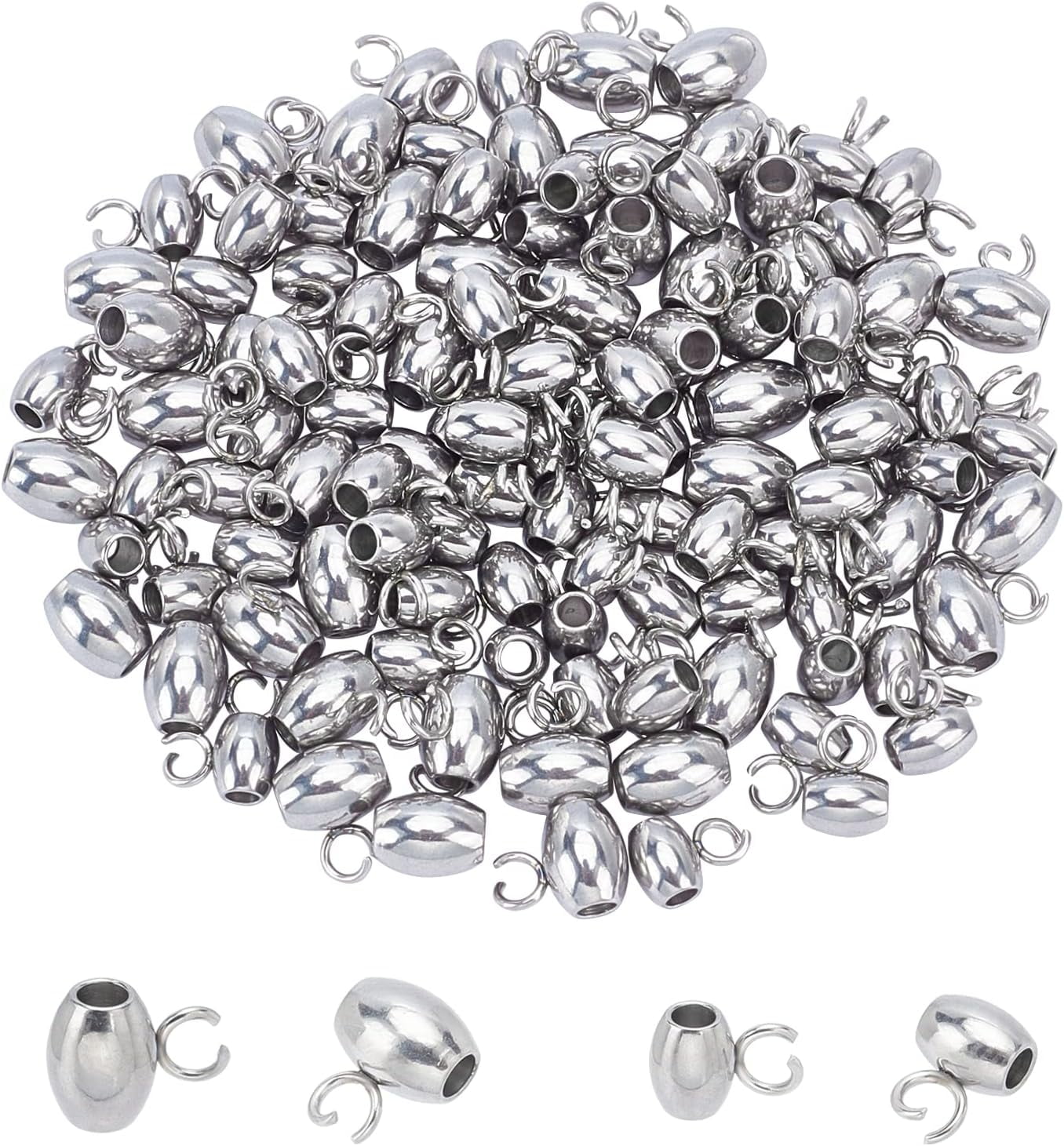 120pcs 2 Style Rondelle Bail Beads 304 Stainless Steel Hanger Links ...