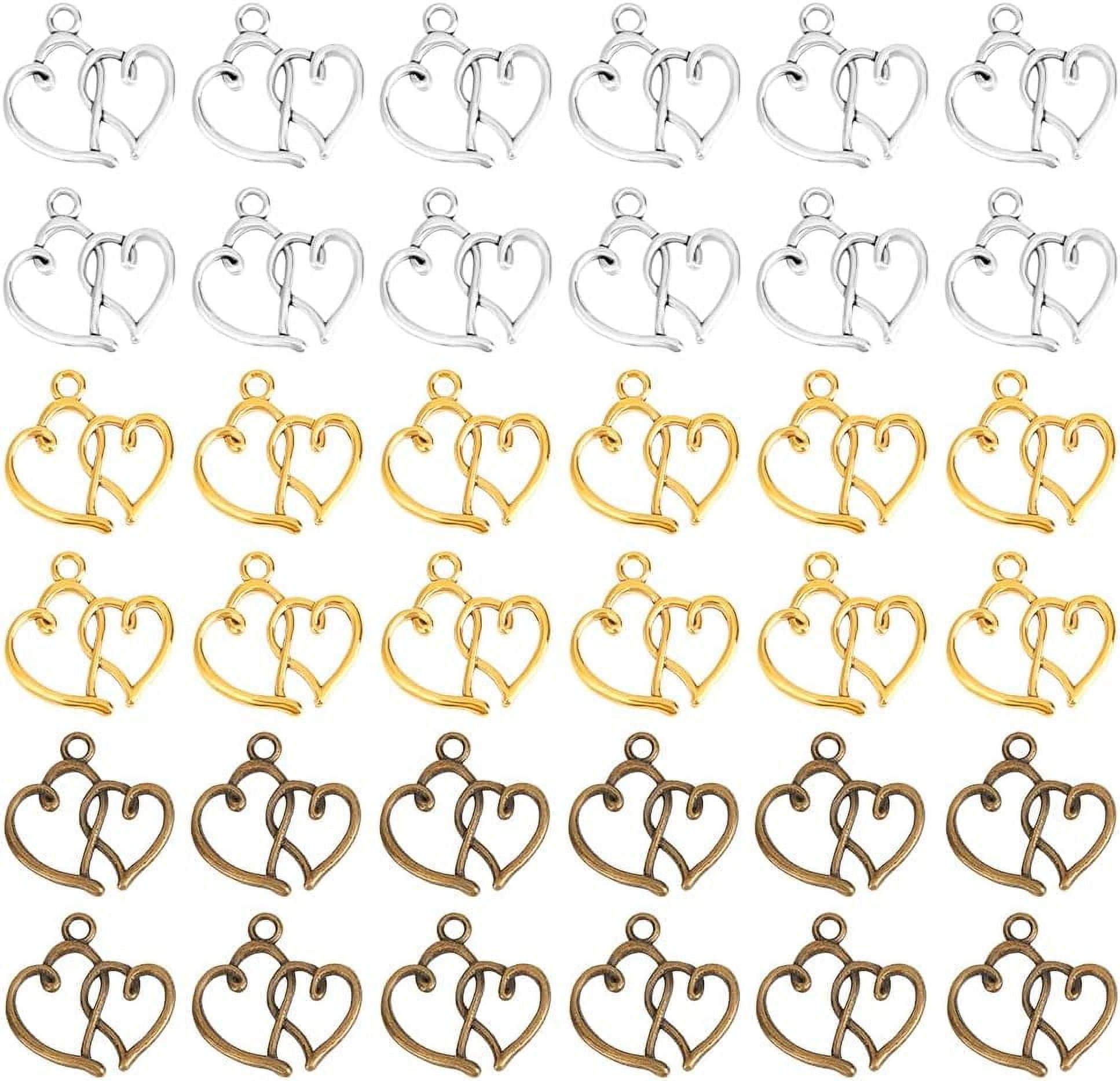 120pcs 3 Colors Heart Charms Pendants Alloy Double Love Jewelry Heart ...