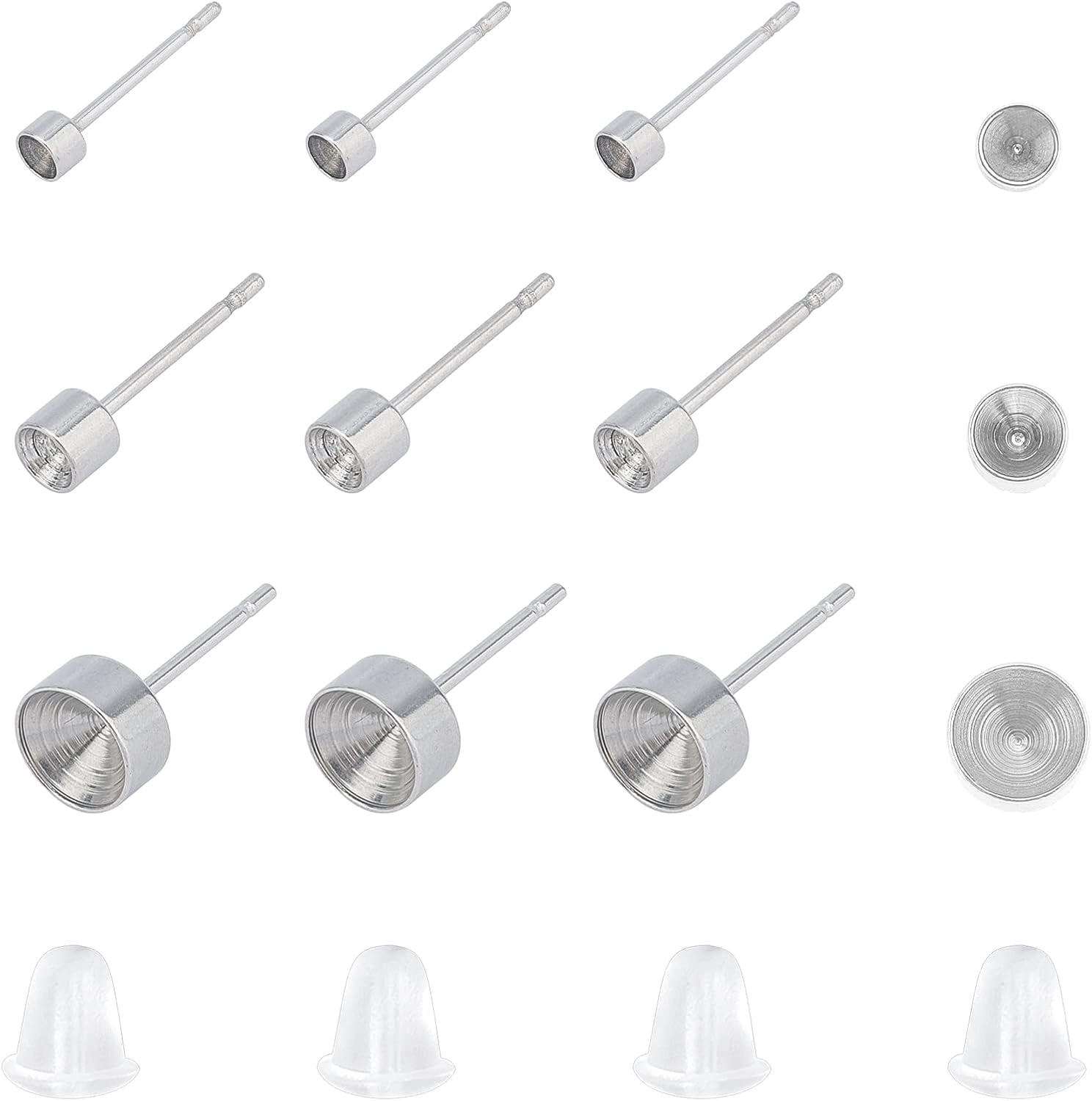 120pcs 3 Sizes Hypoallergenic Stud Earring with Plastic Earring Backs ...