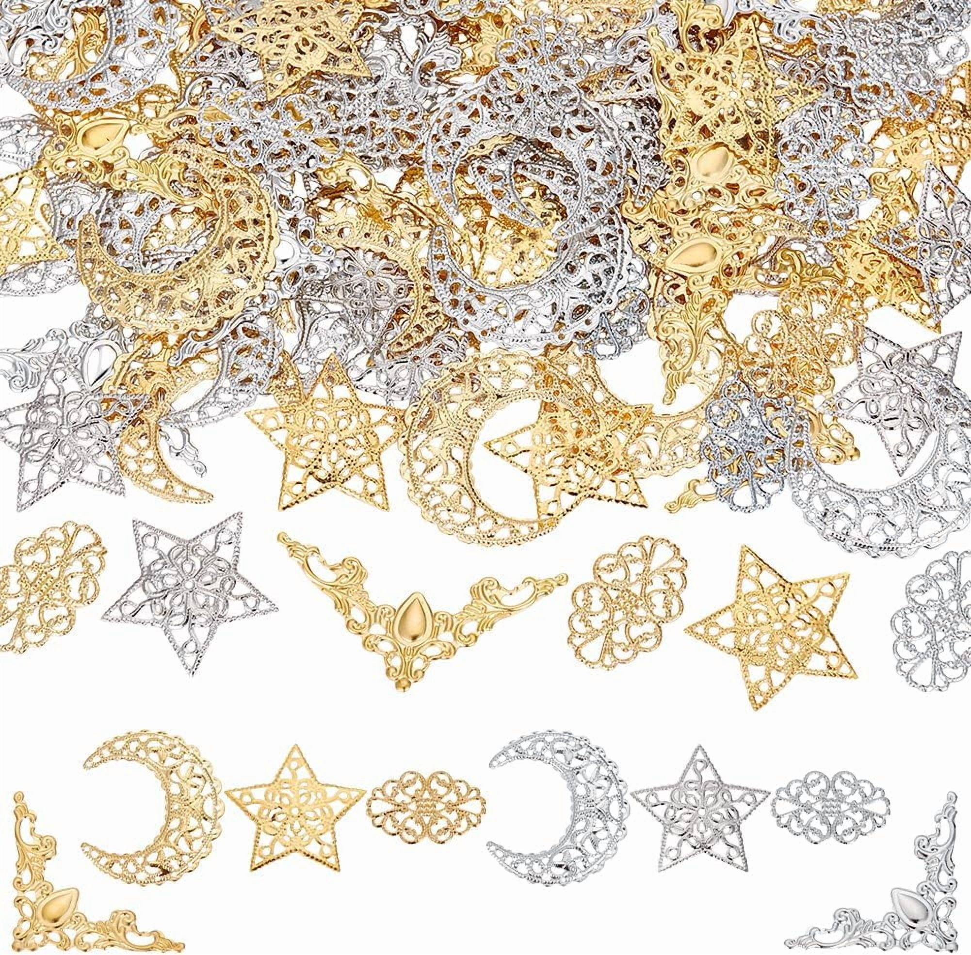 120pcs 4 Styles Filigree Connectors Hollow Pendants Embellishments Iron ...