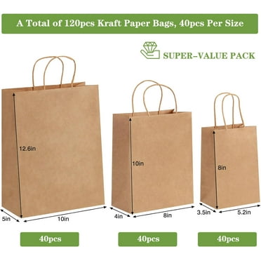300 Pack 6x3.25x8 Inch Small Brown Paper Bags with Handles Bulk, Kraft ...