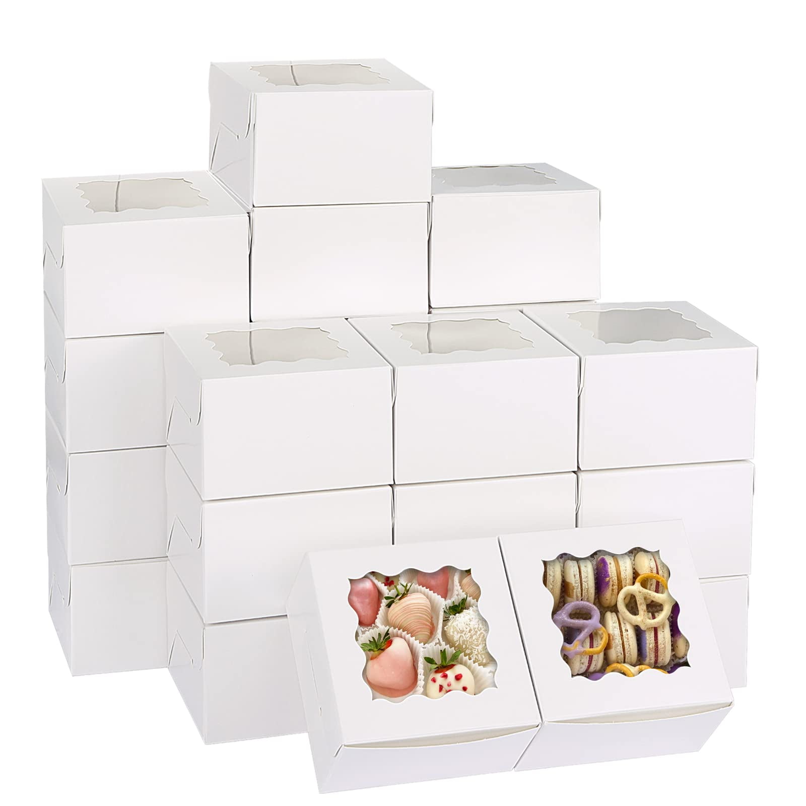 120pcs Bakery Boxes 4x4x2.5 Inch Cookie Boxes with Window, Small Cake ...