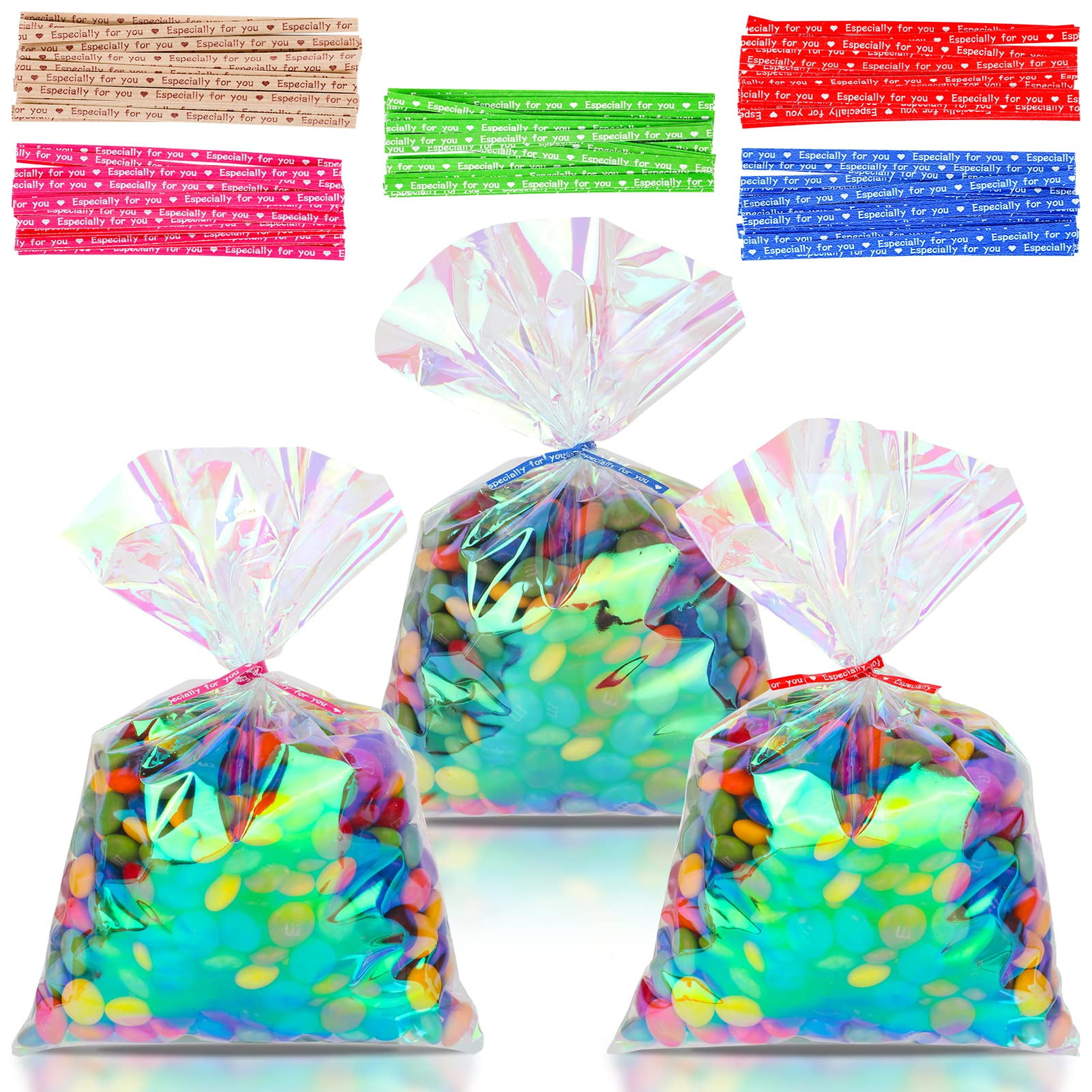 120pcs Cellophane Treat Bags, Iridescent Holographic Cellophane Bags ...