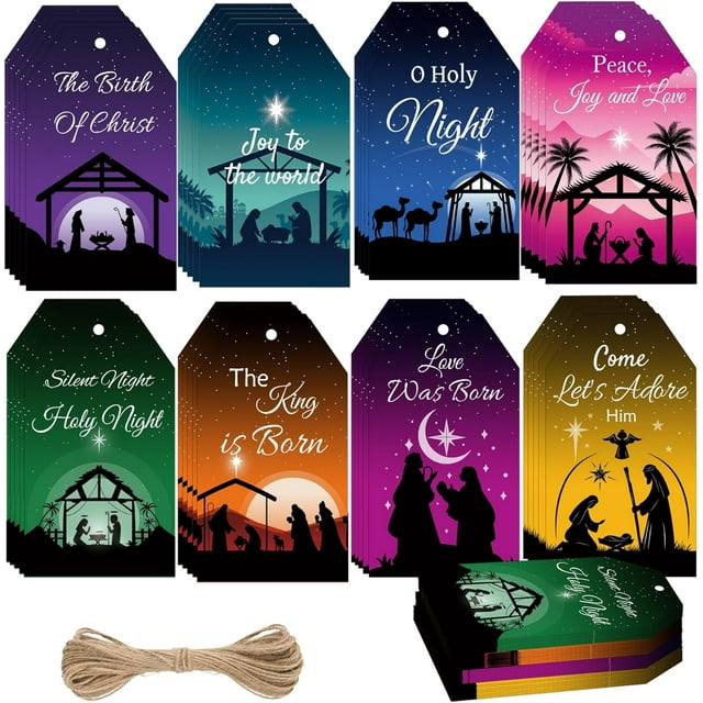 120pcs Christmas Paper Gift Tags Nativity Present Tags with String ...