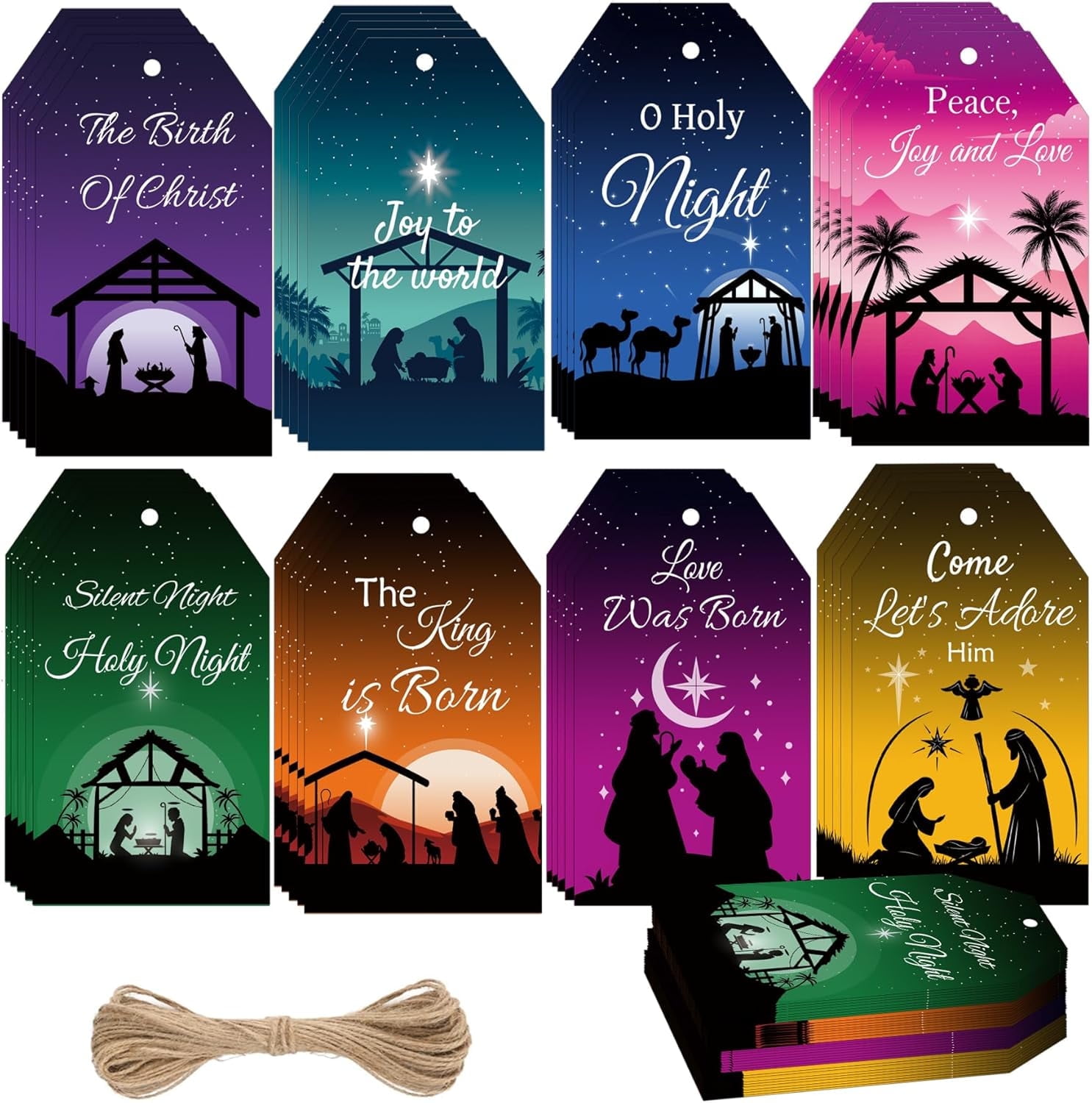 120pcs Christmas Paper Gift Tags Nativity Present Tags with String Birth of Jesus Hanging Labels ...