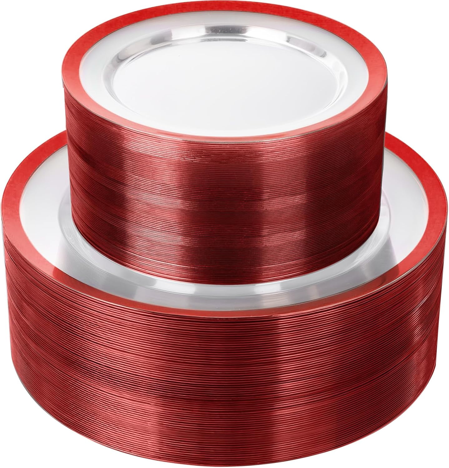 120pcs Clear and Red Plastic Party Plates Disposable Fancy Plastic ...