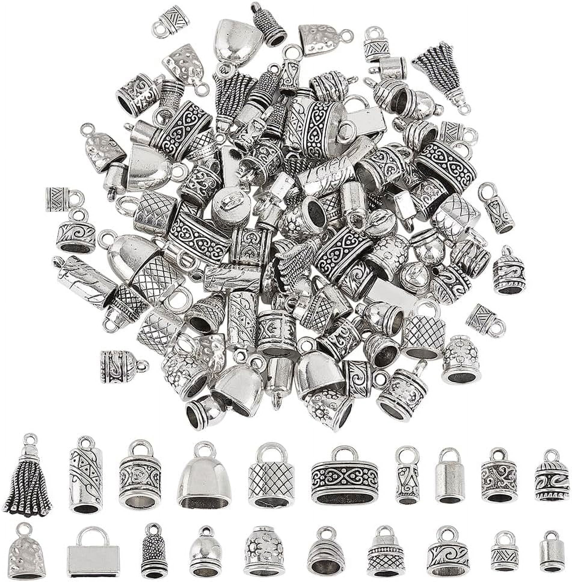 120pcs Cord End Caps 20 Styles Bead End Caps Tibetan Sliver Leather Cap ...