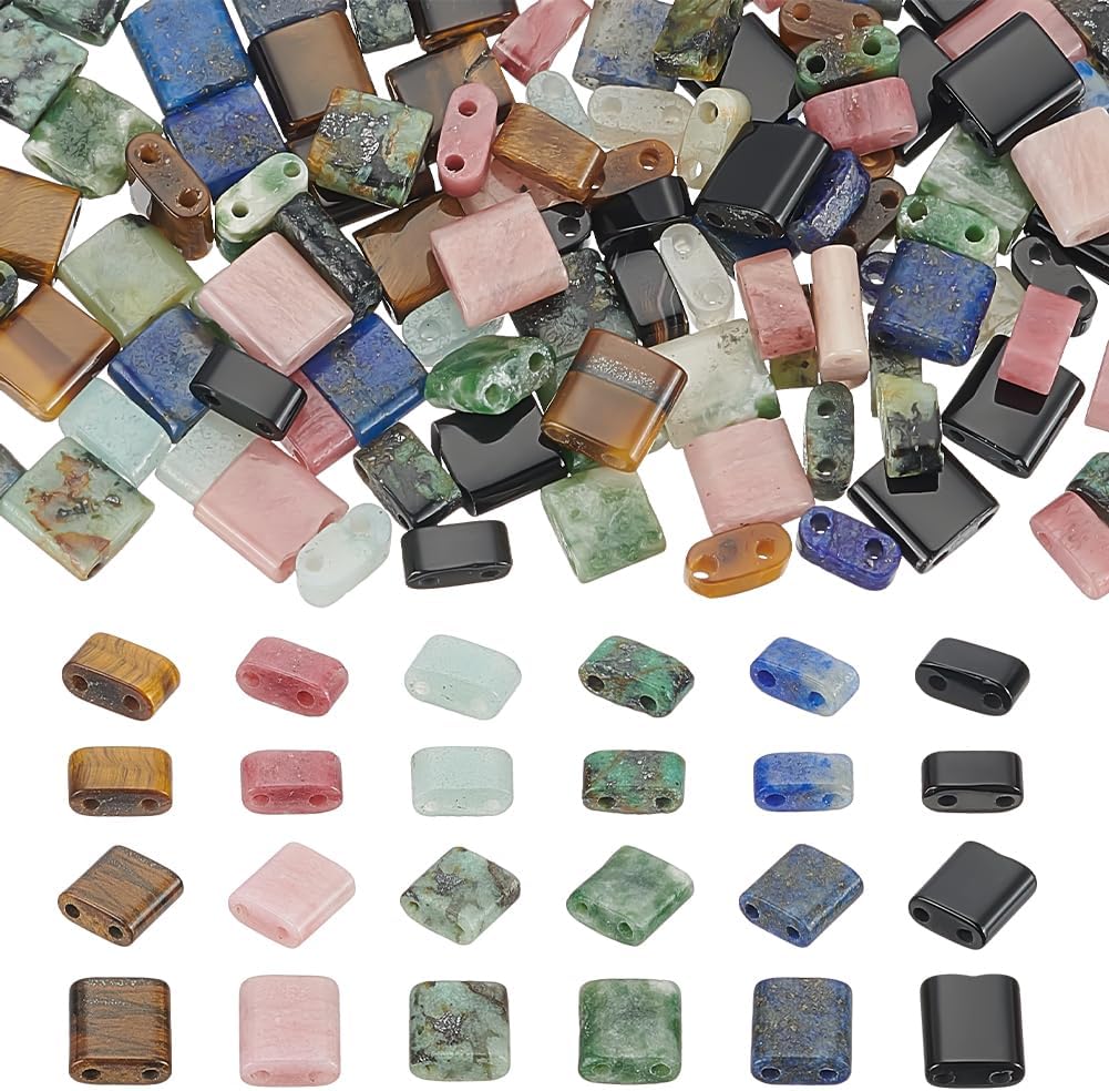 120pcs Half Seed Beads 6 Colors 2 Sizes Natural Gemstone Beads 2-Hole ...