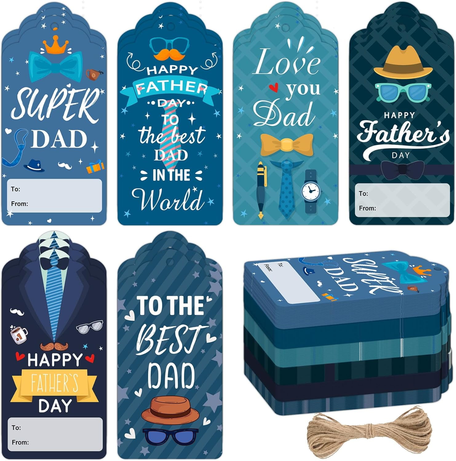 120pcs Happy Father's Day Gift Tags Best Dad Mustache Hanging Paper ...