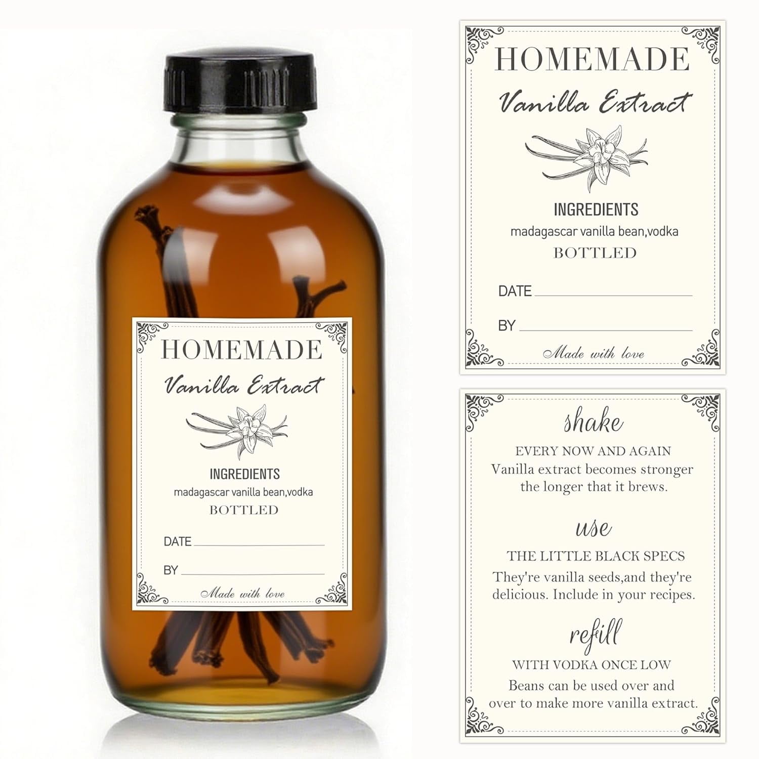 120pcs Homemade Vanilla Extract Stickers with Instructions-1.5x2 Inch ...