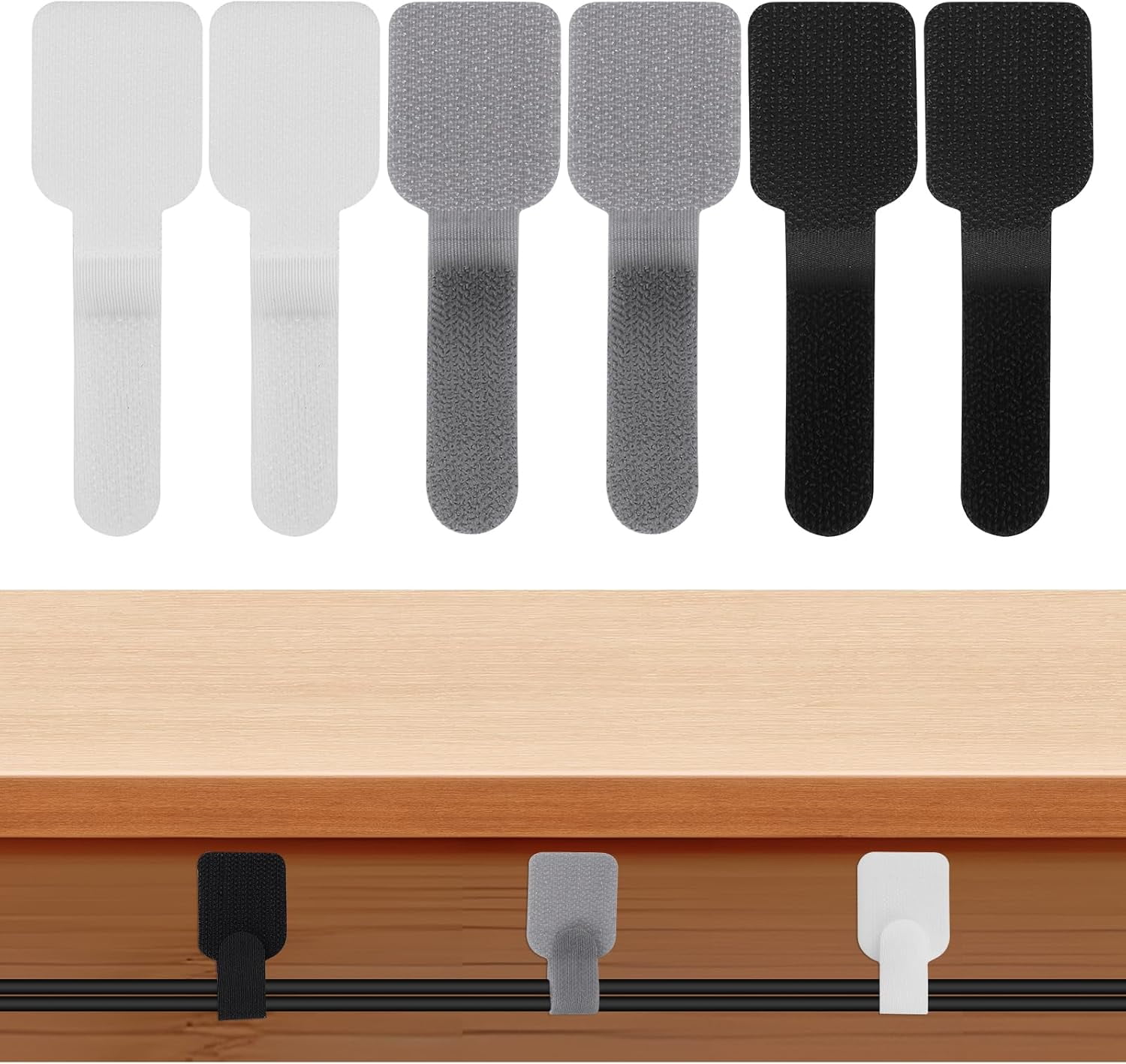 120pcs Hook and Loop Cable Ties, Self Adhesive Cable Management Under ...