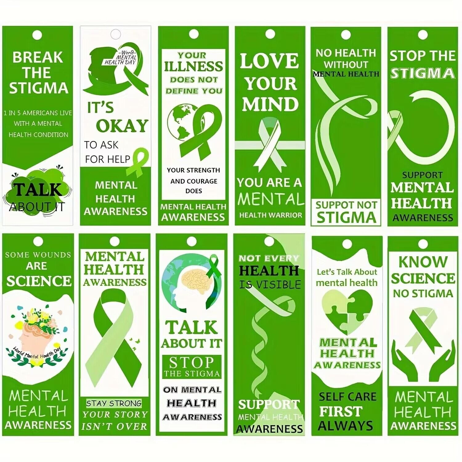 120pcs Mental Health Awareness Bookmarks 2x6 Inch Stop The Stigma ...