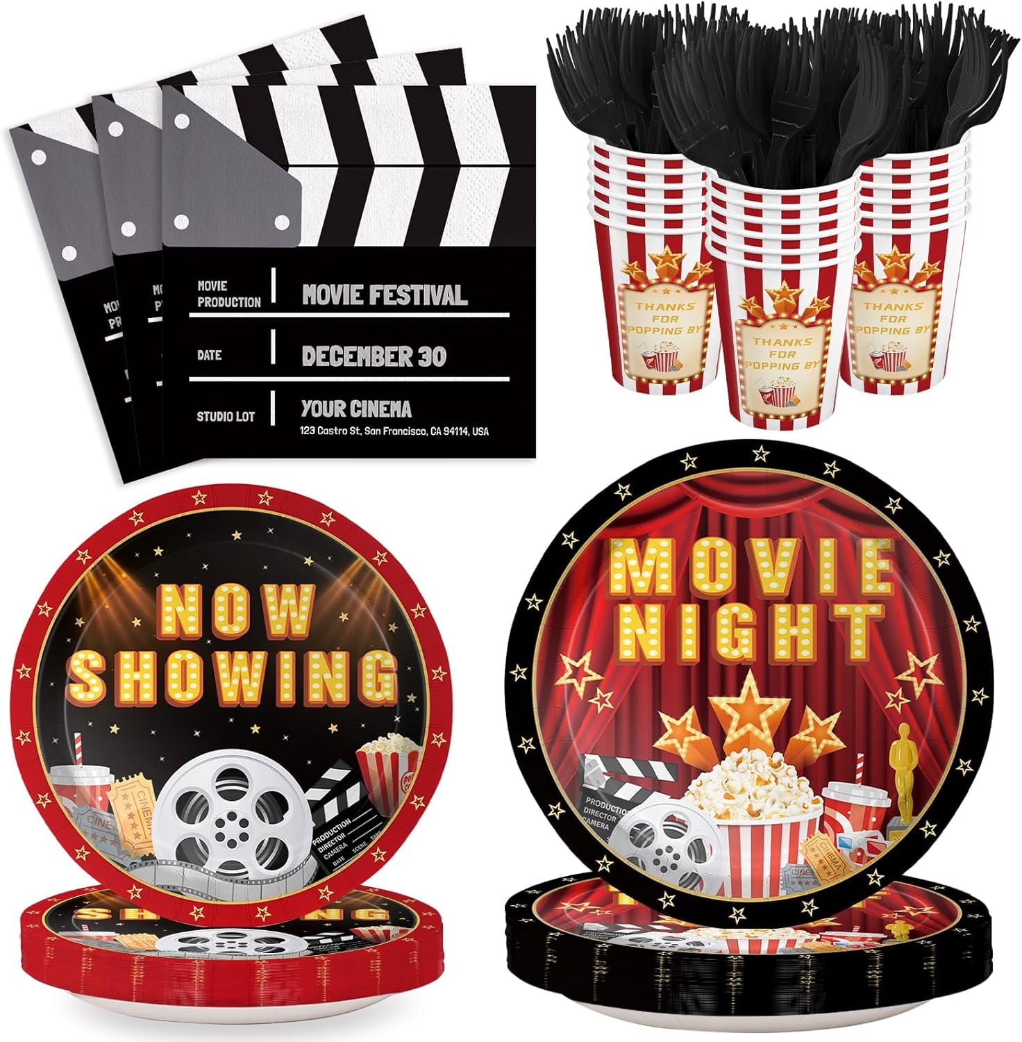 120pcs Movie Night Supplies Movie Birthday Party Plates Napkins Now ...