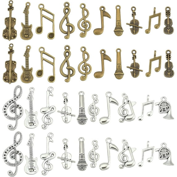 120pcs Music Charms 20 Styles Musical Instrument Pendants Notes Symbol ...