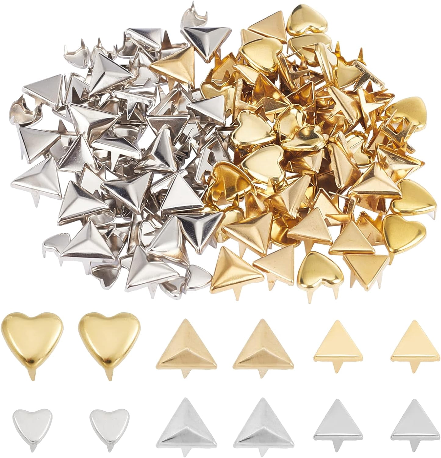 120pcs Nailheads Spots Studs 3 Claw Metal Punk Rivets Triangle Pyramid ...