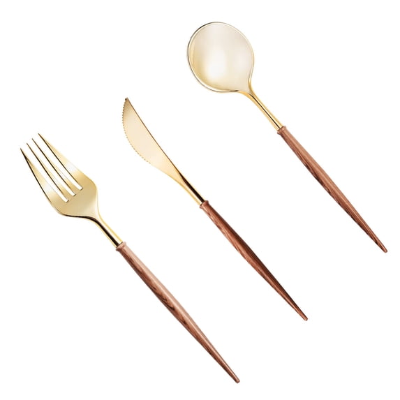 120pcs Plastic Silverware Disposable Cutlery With Wood Grain Handle ...