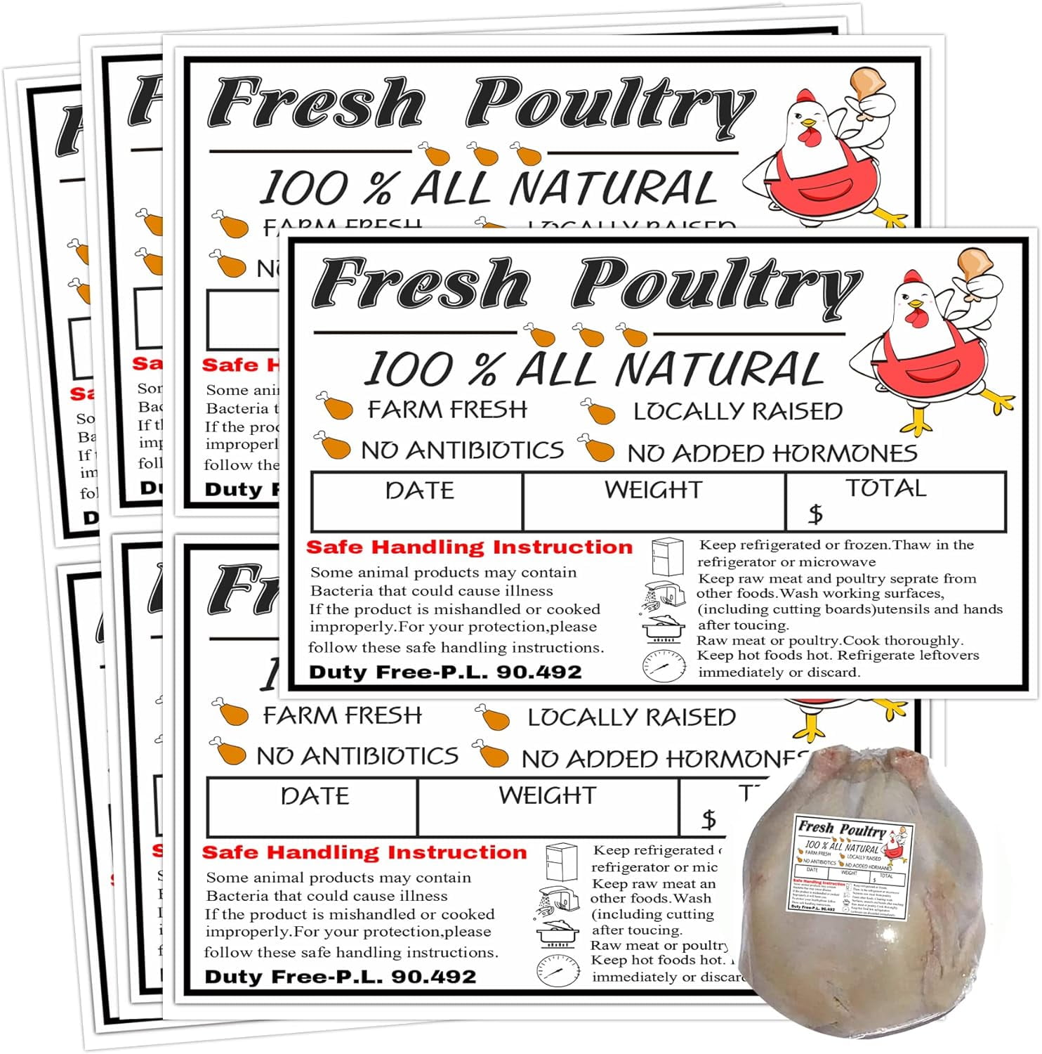 120pcs Poultry Freezer Labels with Safe Handling Instructions 4x2.5 ...